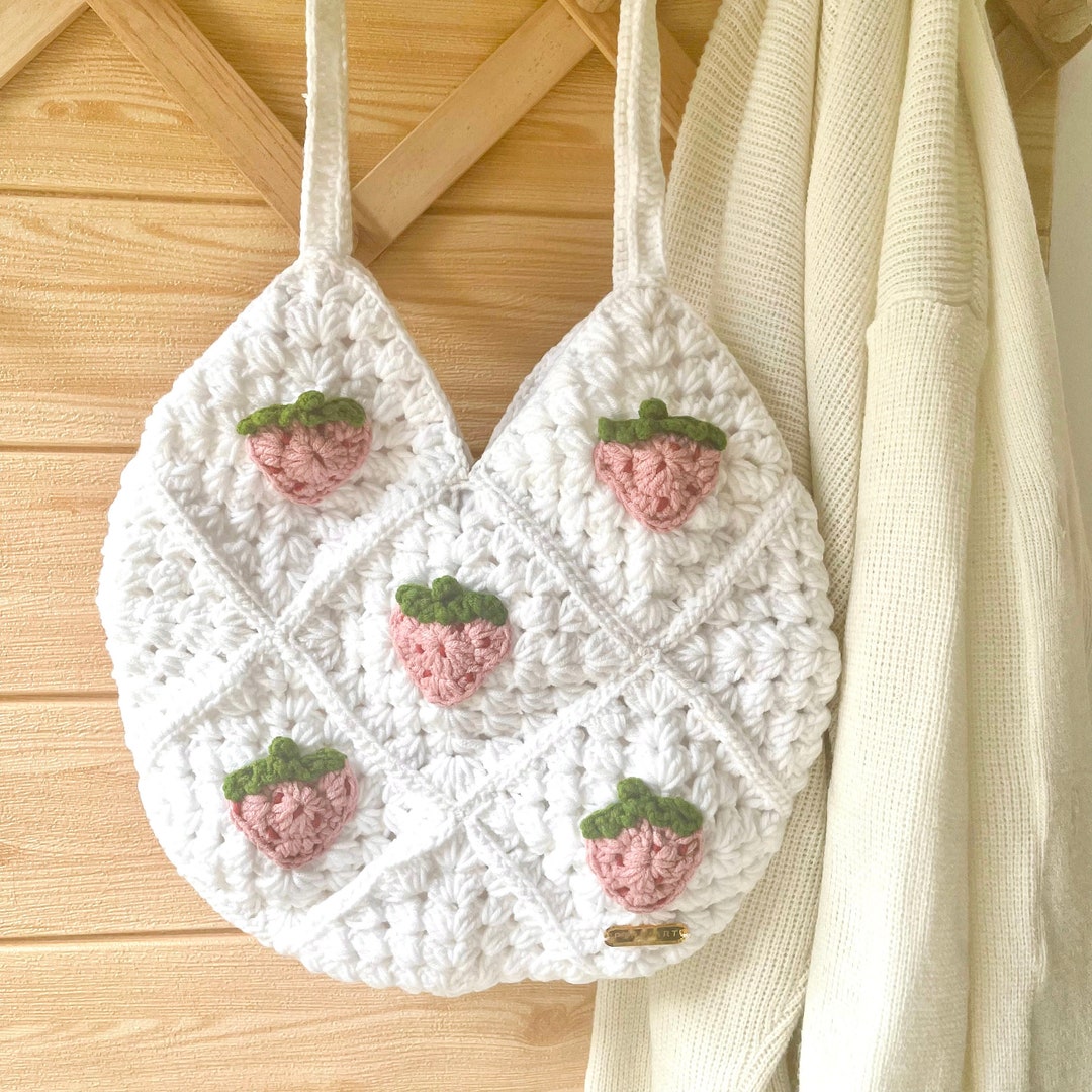 Strawberry Crochet Tote Bag, Strawberry Purse With Granny Square ...