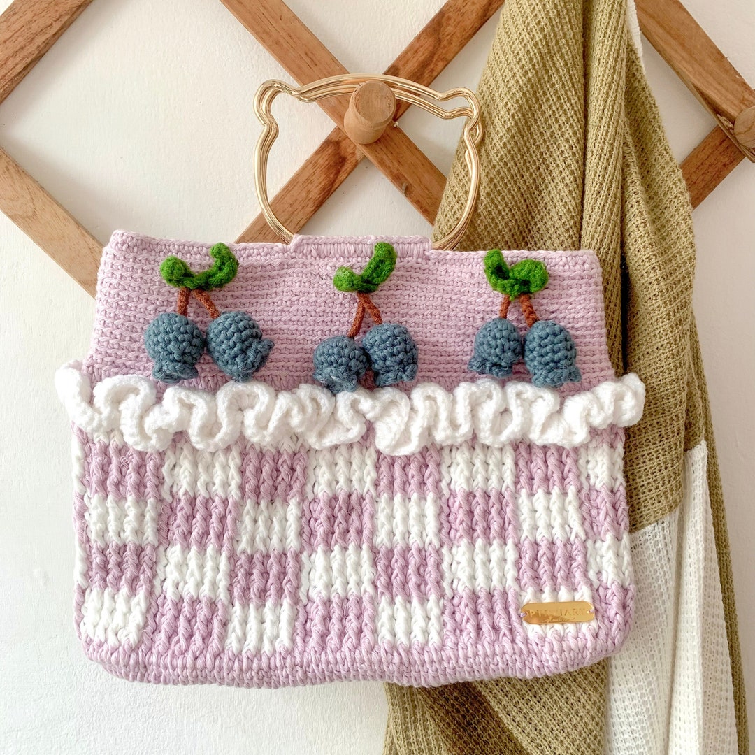 Blueberry Crochet Bag, Purple Geometry Crochet Purse, Cute Fruit ...
