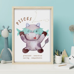 Printable PISCES Zodiac Nursery Wall Art, Birth Signs for Kids Boy or ...