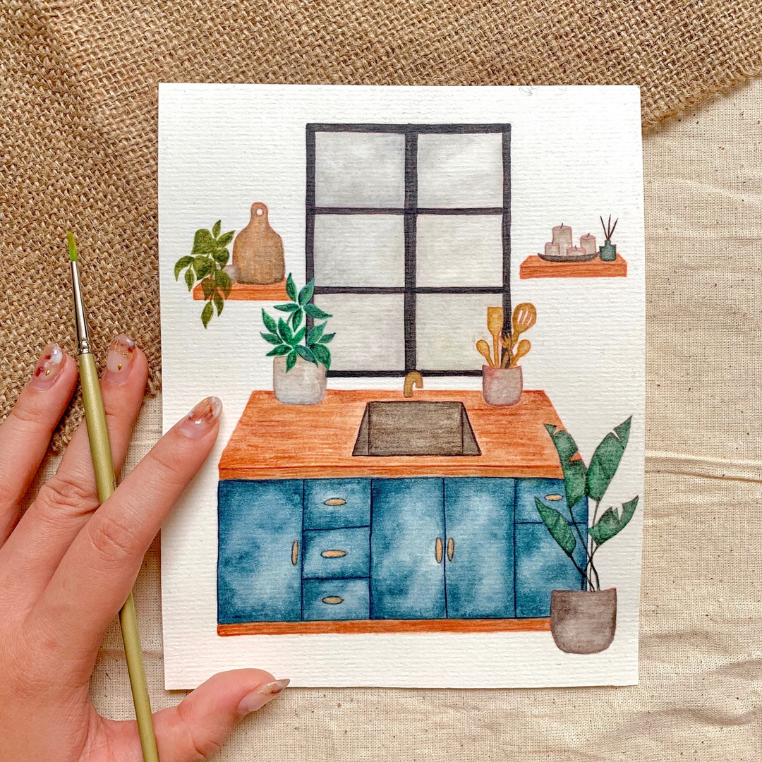 Printable Kitchen Watercolor Wall Art, Original Painting, Kitchen ...