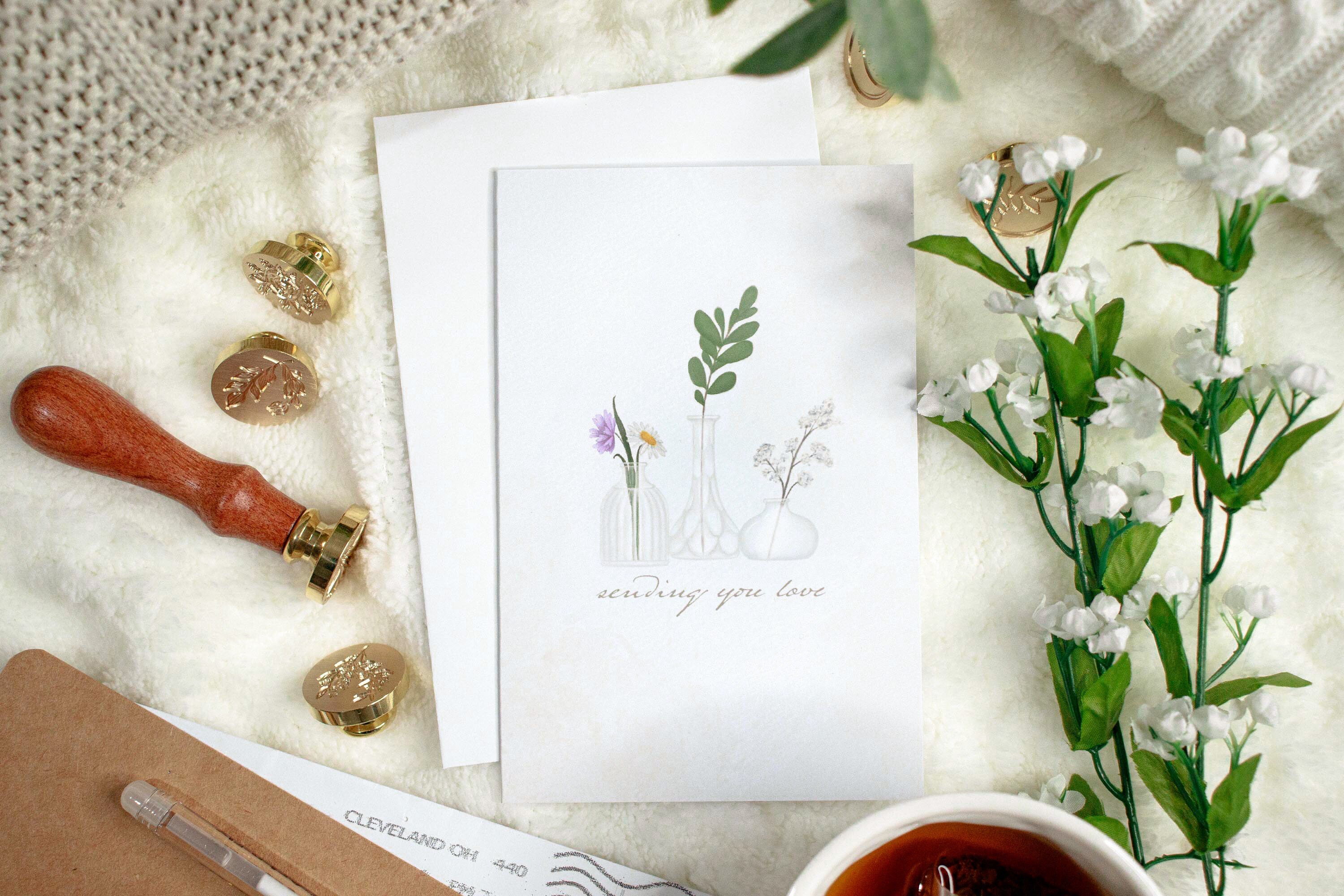 Cute Vintage Cottagecore Bud Vases Greeting Card, I Love You Card ...