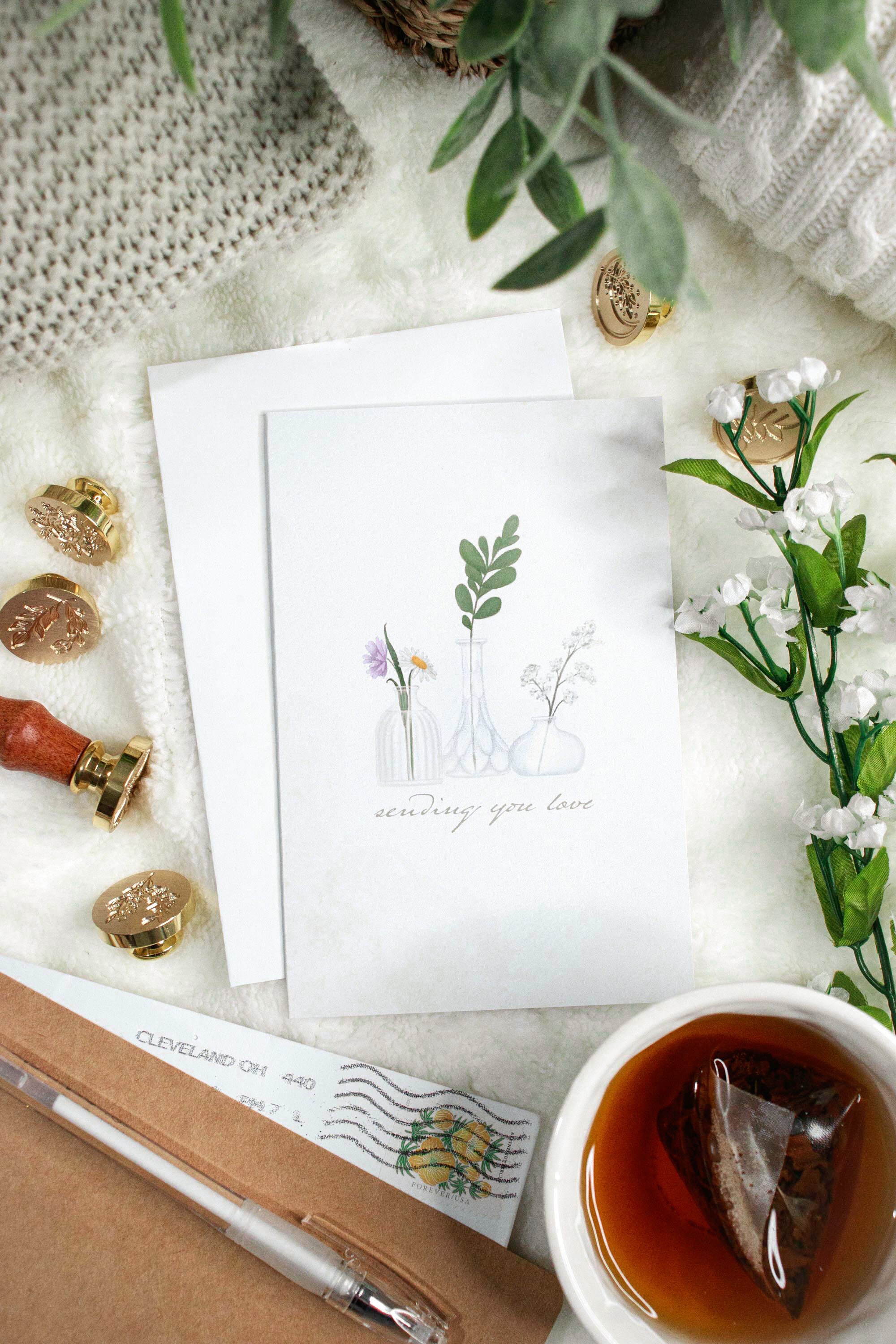 Cute Vintage Cottagecore Bud Vases Greeting Card, I Love You Card ...