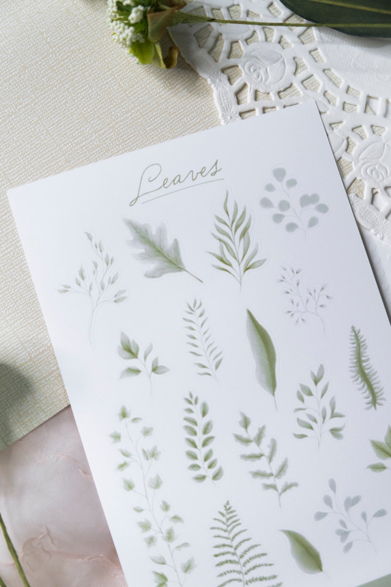 Botanical Leaves Sticker Sheet, Mini Leaf Stickers, Cute Nature ...