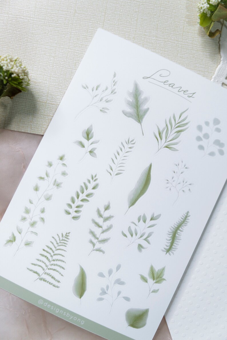 Botanical Leaves Sticker Sheet, Mini Leaf Stickers, Cute Nature ...