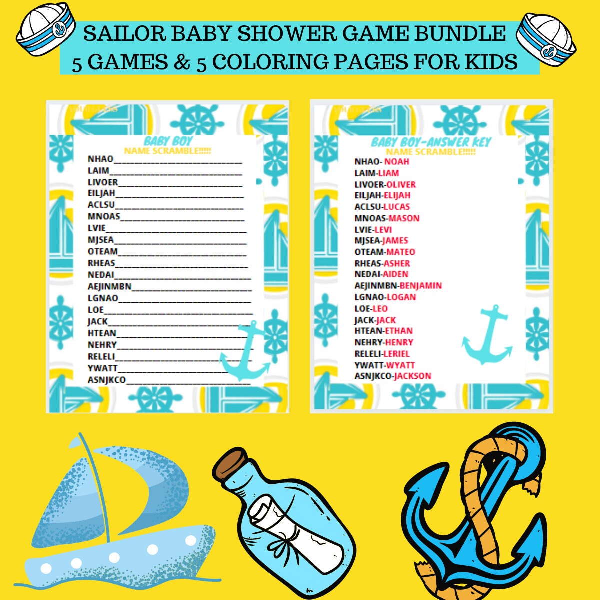 Sailor Baby Shower Game Bundle, Nautical Baby Shower, Instant Download ...