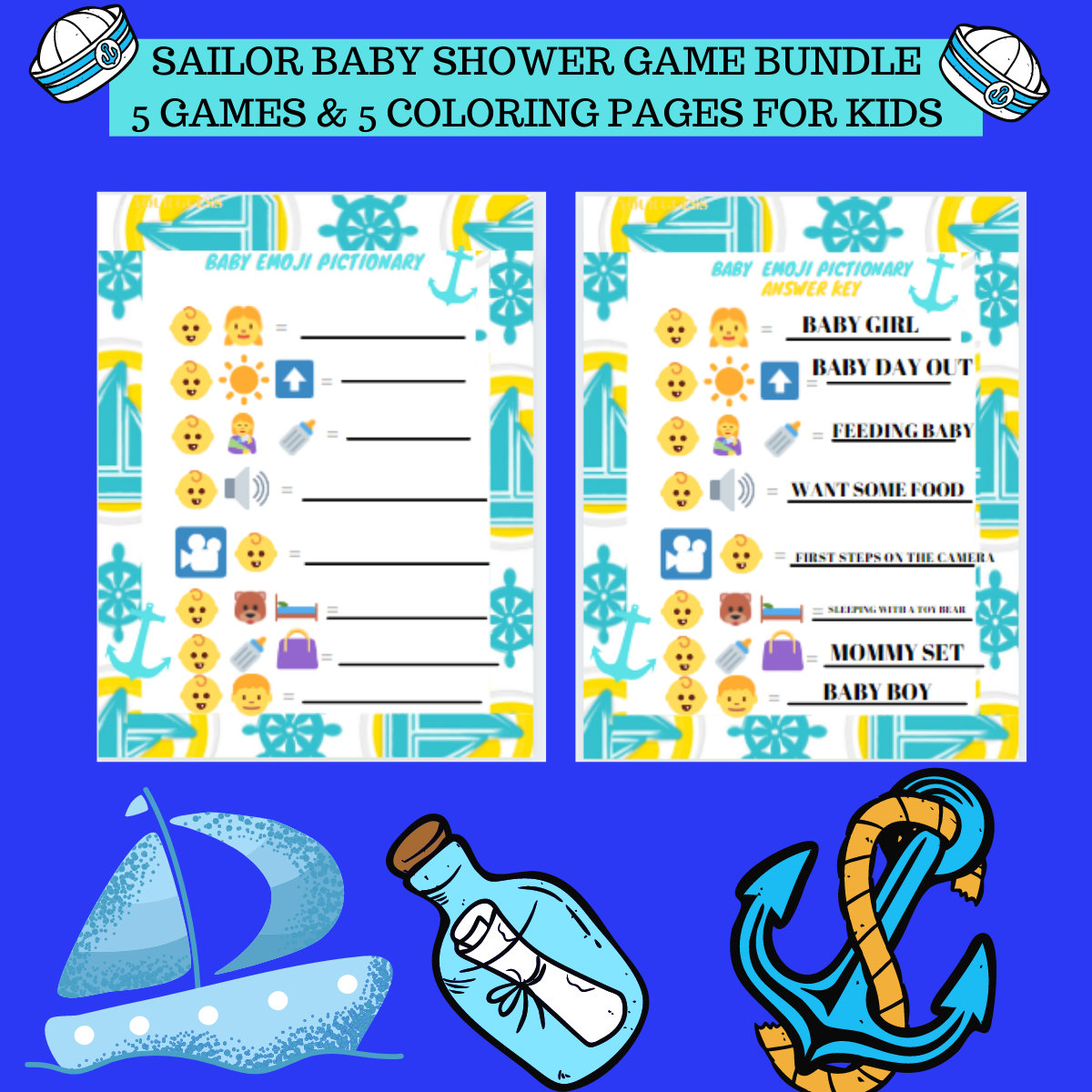 Sailor Baby Shower Game Bundle, Nautical Baby Shower, Instant Download ...
