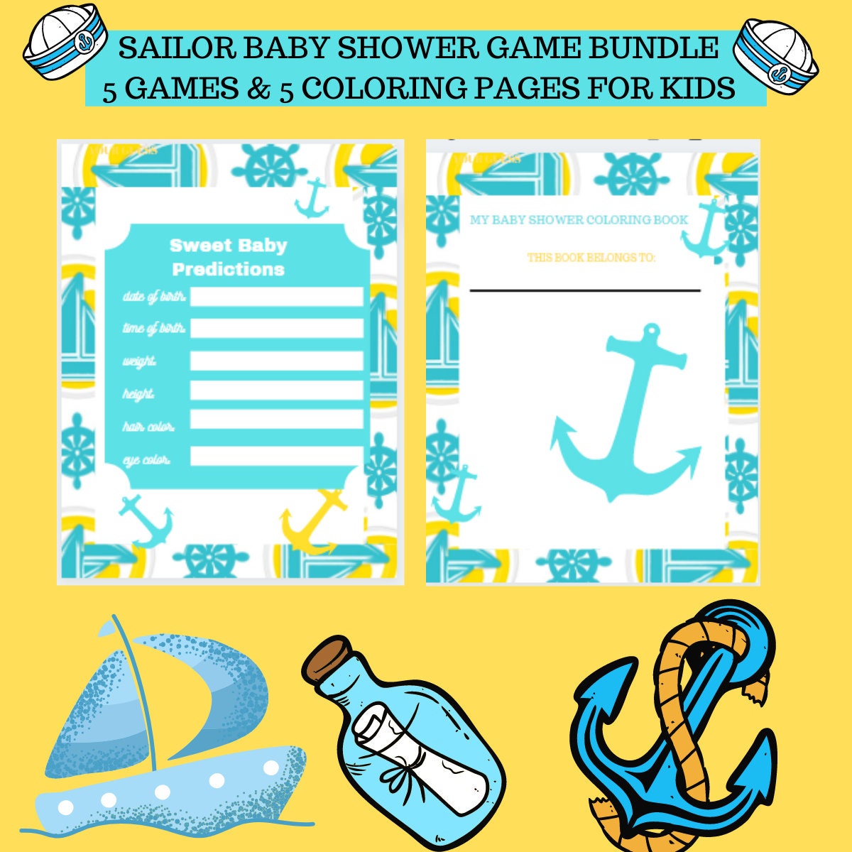 Sailor Baby Shower Game Bundle, Nautical Baby Shower, Instant Download ...