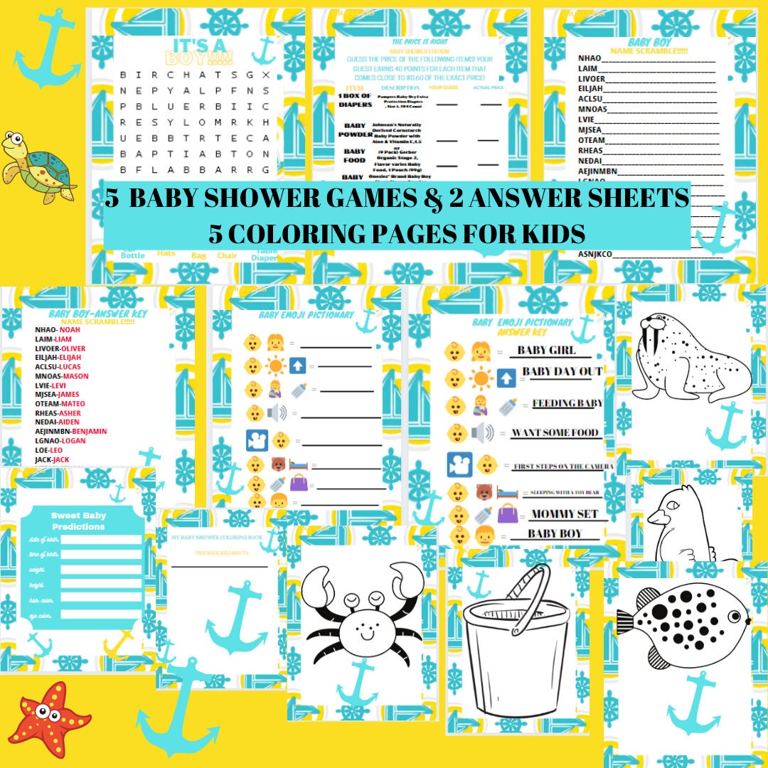Sailor Baby Shower Game Bundle, Nautical Baby Shower, Instant Download ...
