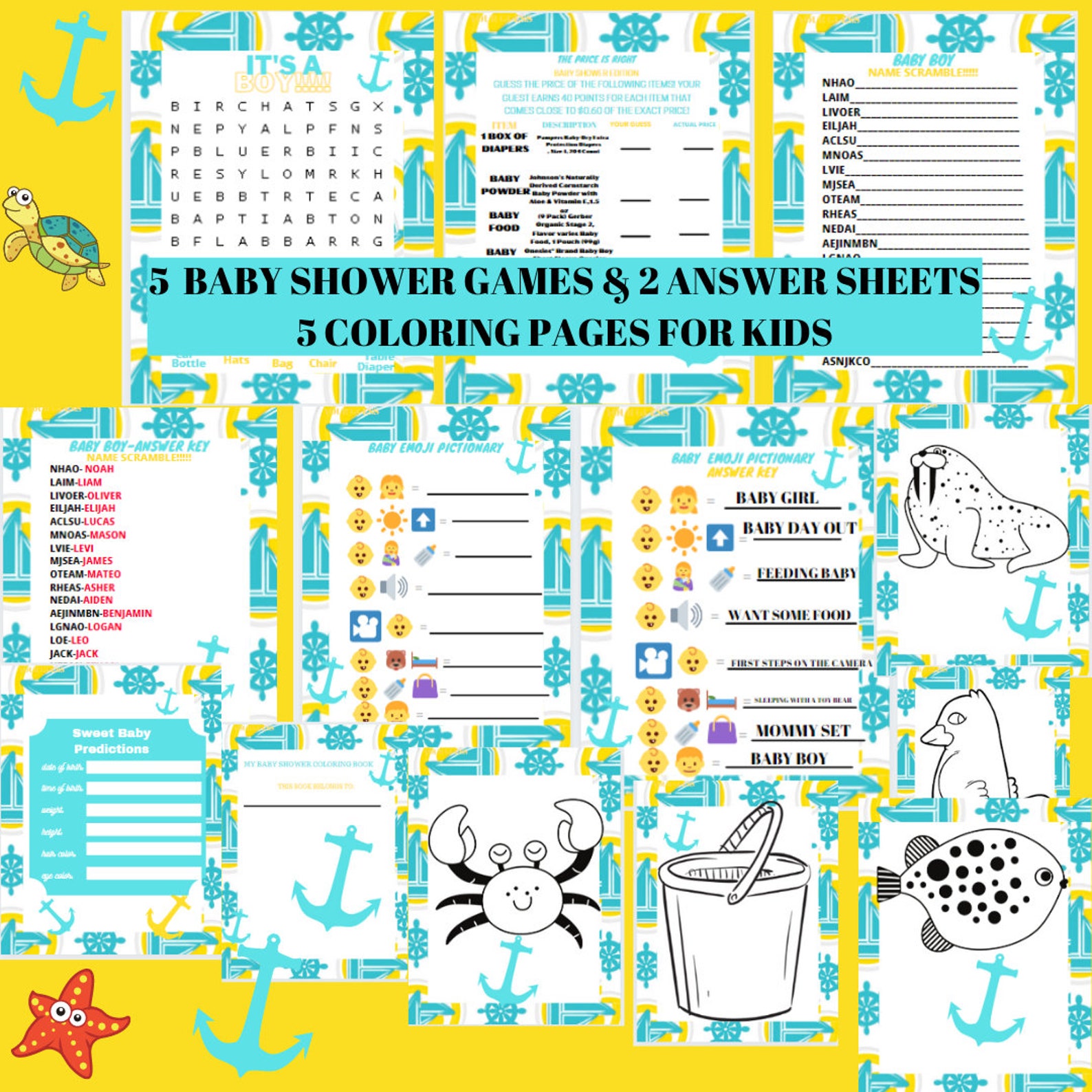 Sailor Baby Shower Game Bundle, Nautical Baby Shower, Instant Download ...