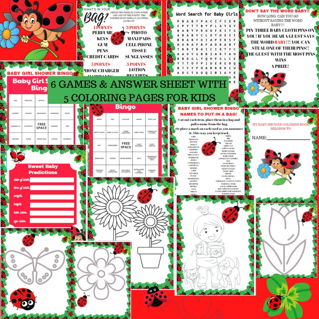 Red Ladybug Themed Baby Shower Game Pack, Printable Baby Shower ...