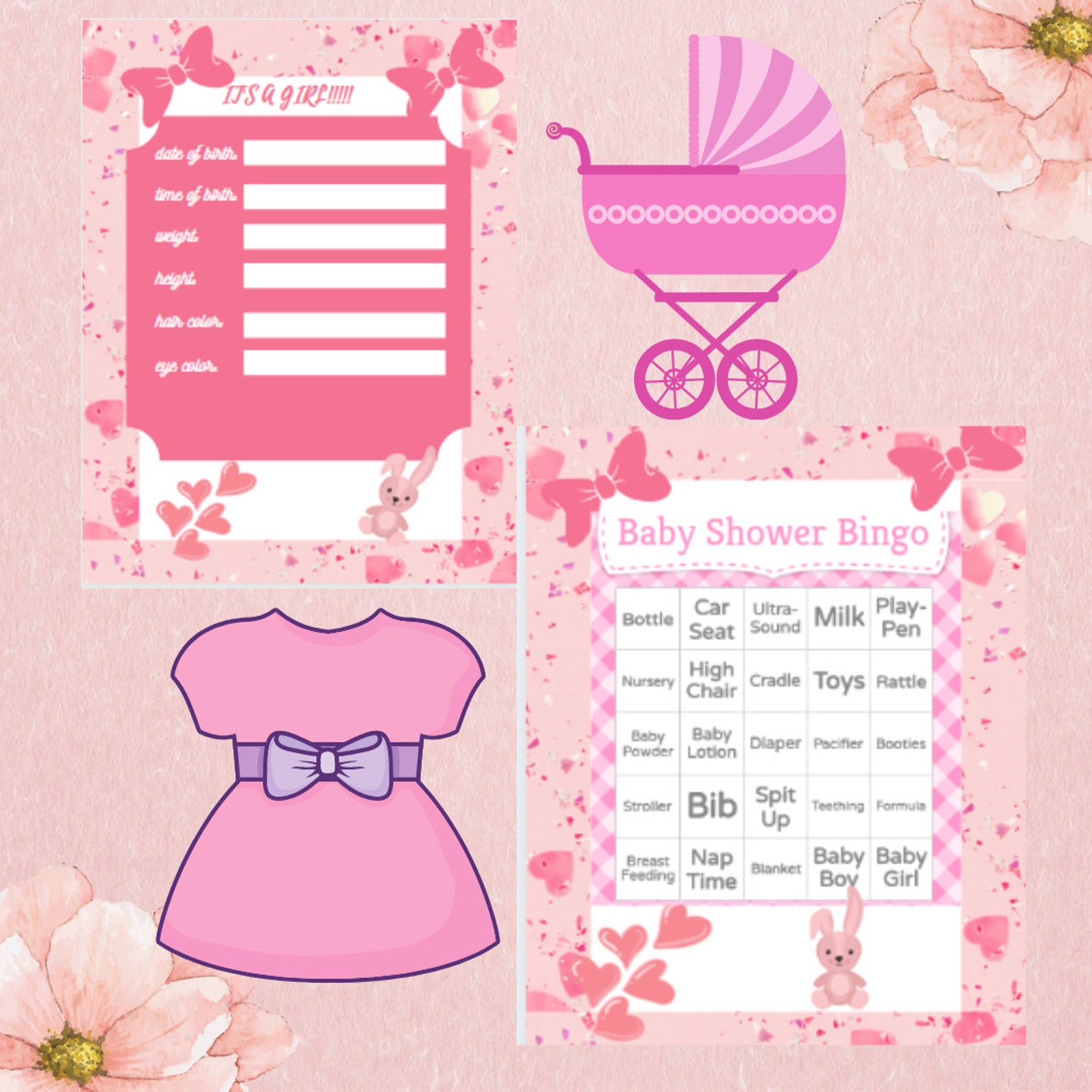 Pink Baby Shower Games, Baby Shower Games, Baby Girl Baby Shower Games ...