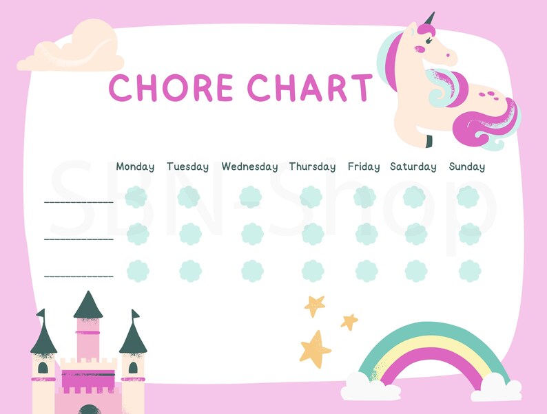 Unicorn Chore Chart Printable | Pastel Task Tracker for Kids | Magical ...