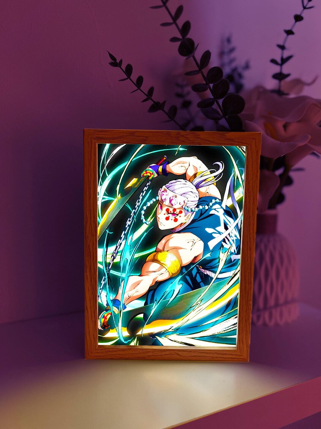 LED Frame Demon Slayer Light-up Painting, Wall Art Light, Wooden Frame ...