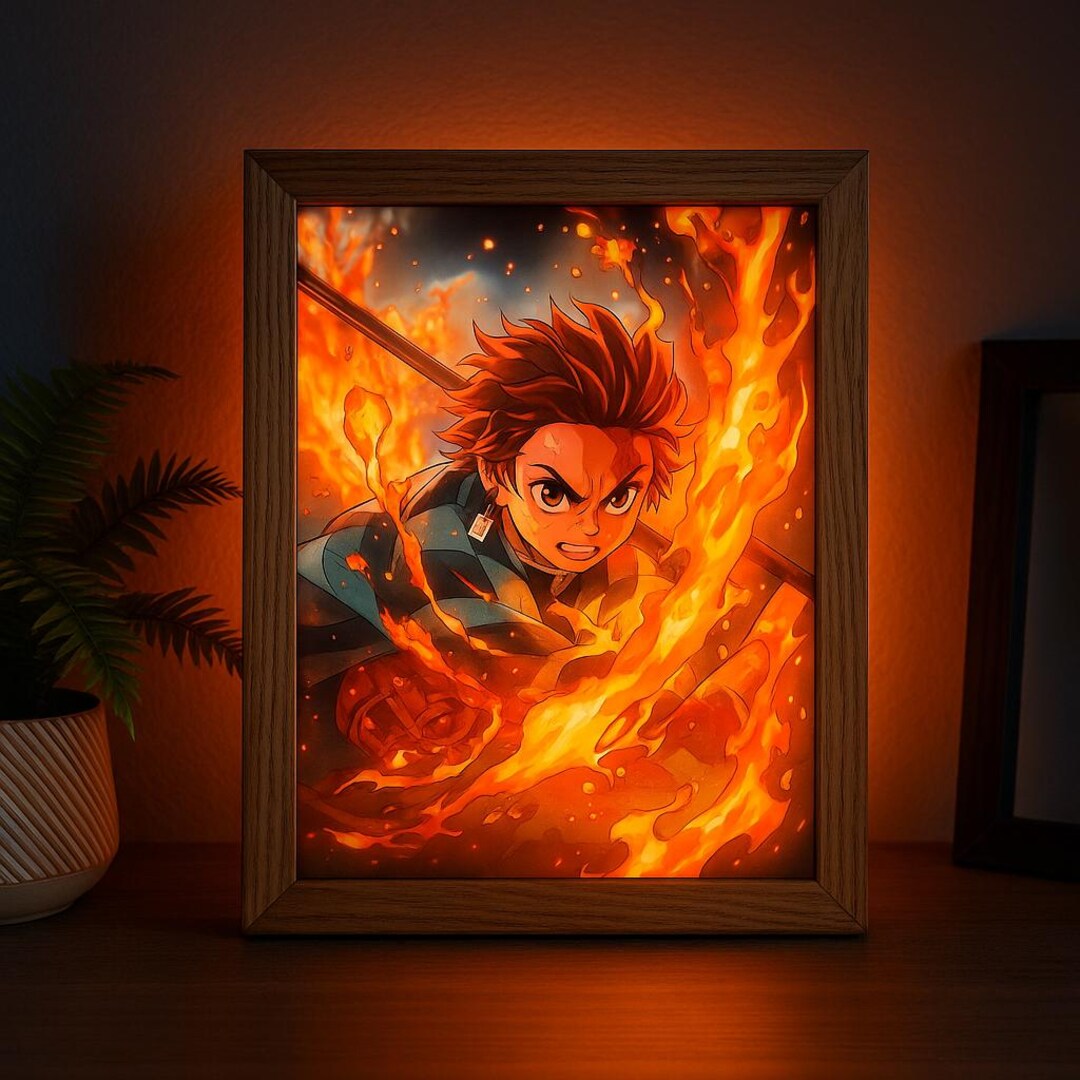 LED Frame Demon Slayer Tanjiro Light-up Painting, Wall Art Light ...
