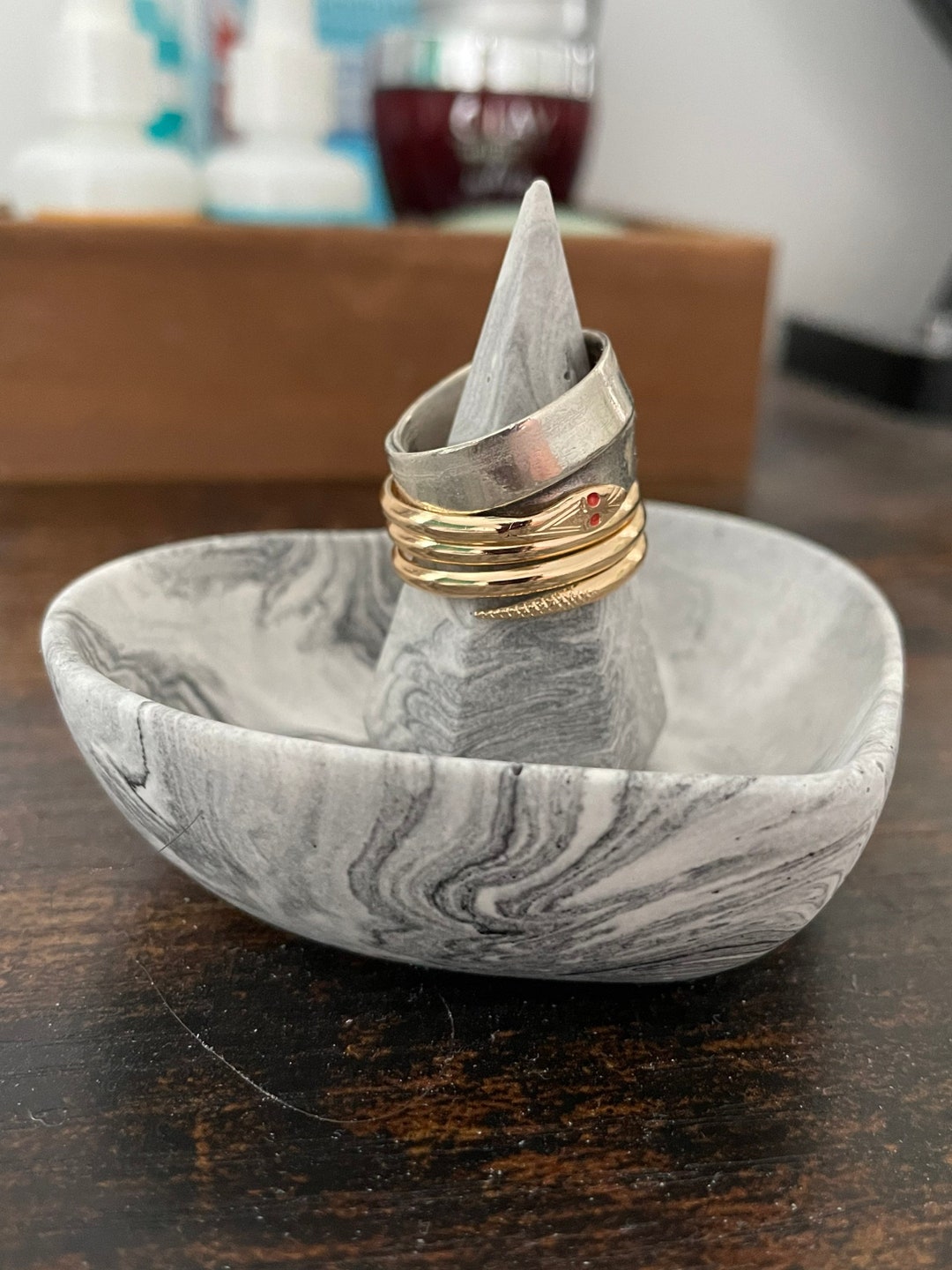 Marble Jesmonite Heart Ring Cone and Trinket Dish, Jewellery Dish, Boho ...
