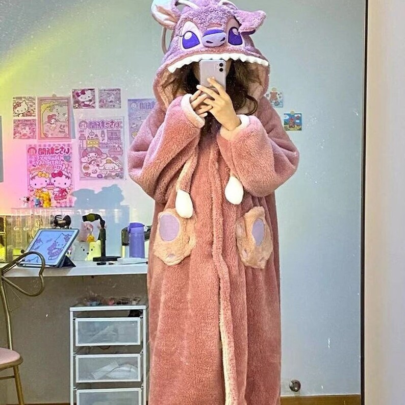 Cute Kawaii Hooded Robe, Sherpa Hooded Blanket, Cozy Robe, Fleece ...