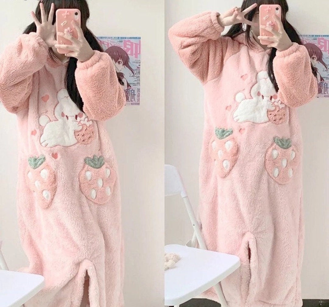Pink Bunny Kawaii Onesie, Cosy Pyjama Onesie, Soft Thick One Piece ...