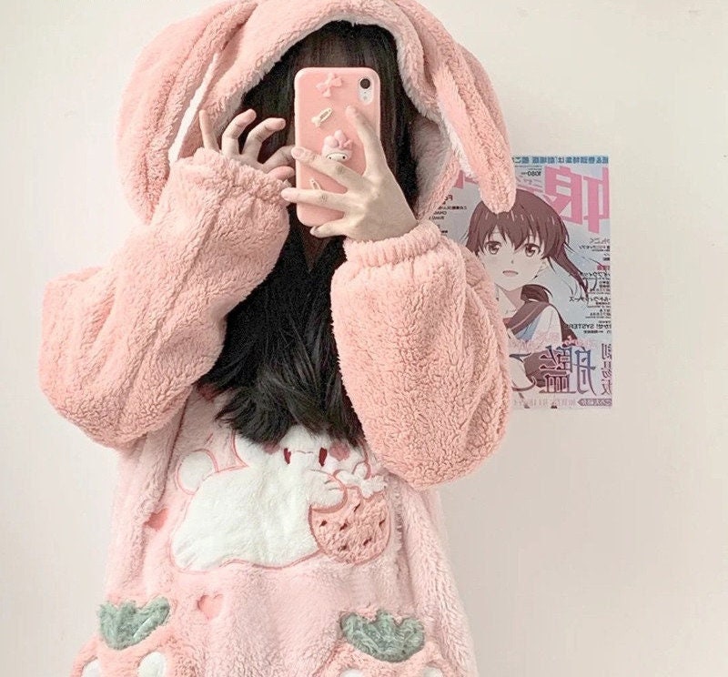 Pink Bunny Kawaii Onesie, Cosy Pyjama Onesie, Soft Thick One Piece ...