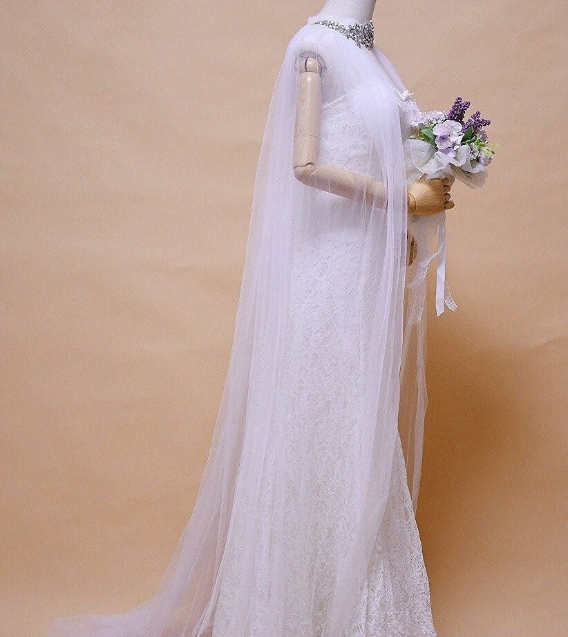 3M Tulle Bridal Cape, Rhinestone Wedding Bolero Shawl, Bridal Wrap With Long Train, Bridal ...