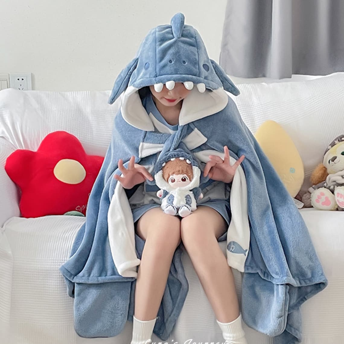 Anime Blue Sleeved Blanket Soft Kawaii Plush Robe Sherpa - Etsy