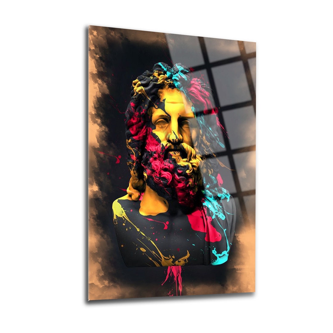 Poseidon Wall Decor, Glass Wall Art, Frameless Free Floating Tempered ...