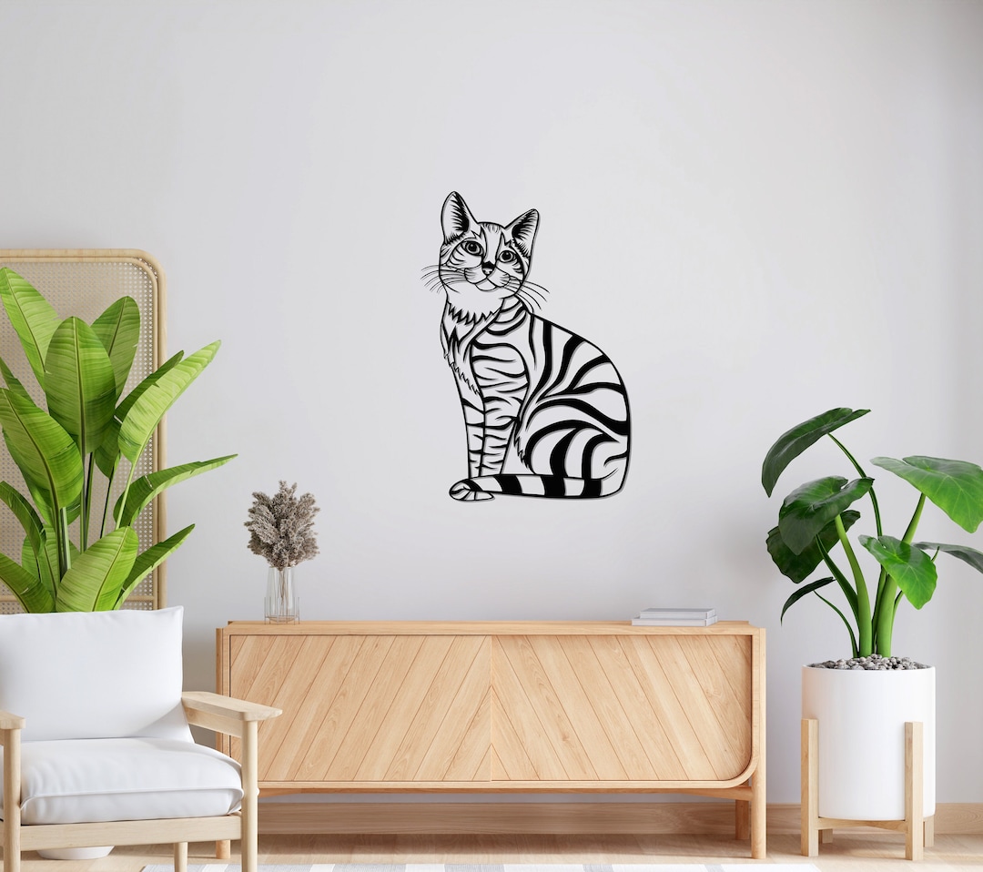 Metal Wall Art, Geometric Metal Cat Decor, Home Office Decoration, Cat ...