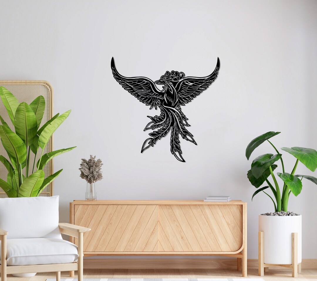 Metal Phoenix Wall Art, Metal Wall Art, Home Office Decoration, Unique ...
