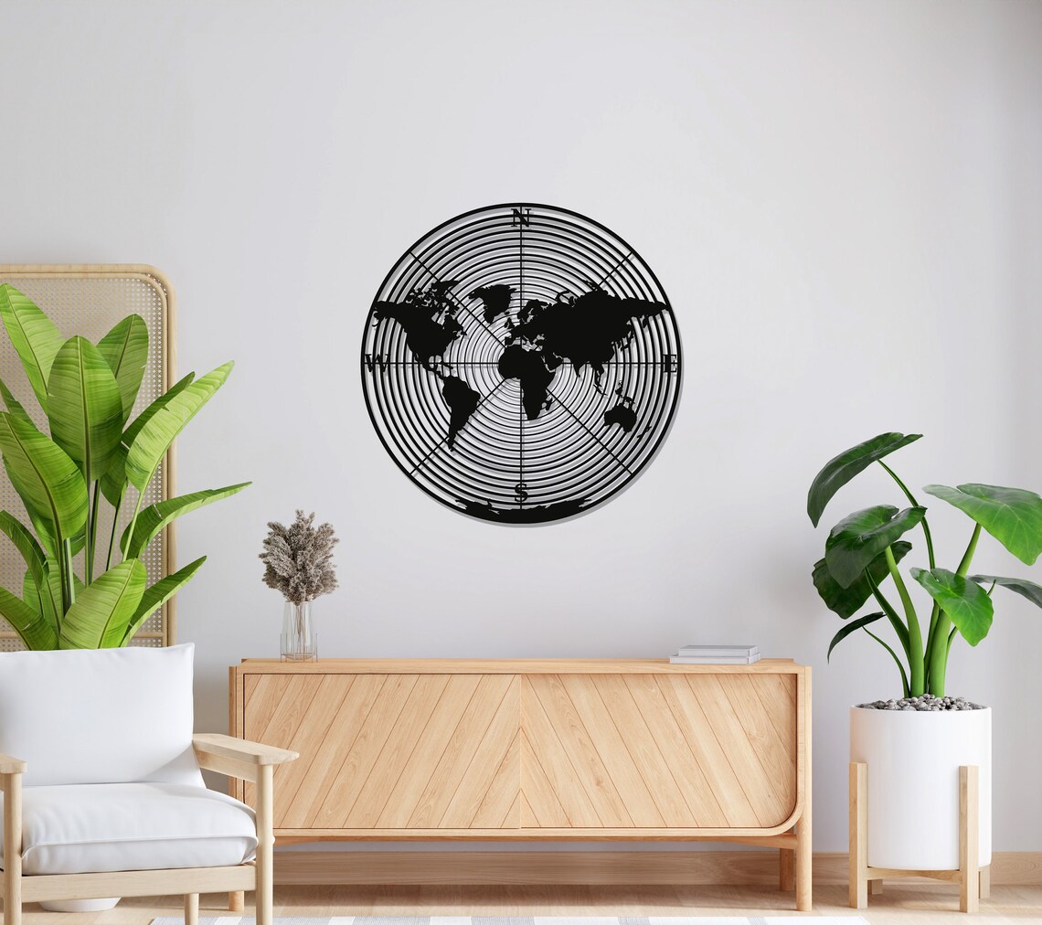 Metal World Map Circle Decor World Map Wall Art Metal Wall - Etsy