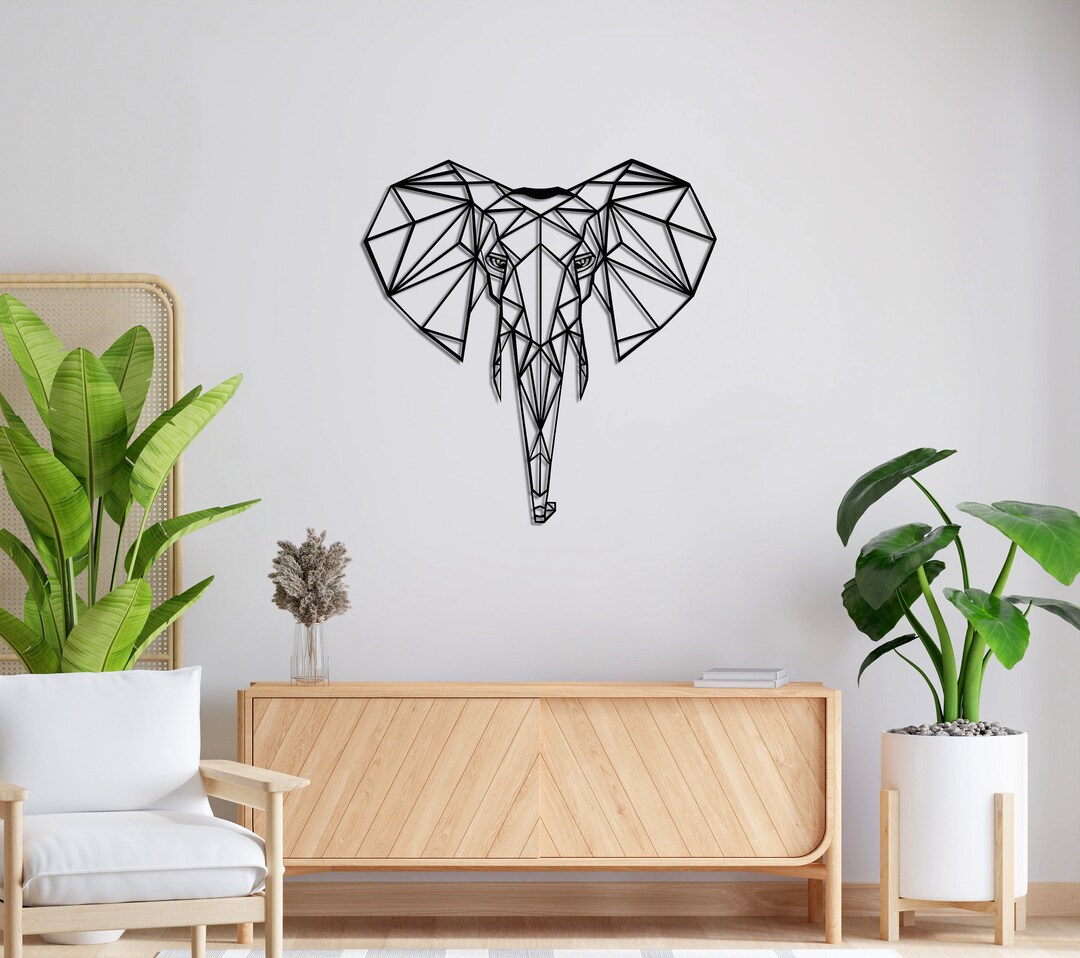 Metal Elephant Decor, Geometric Elephant Head Wall Art, Home Office ...