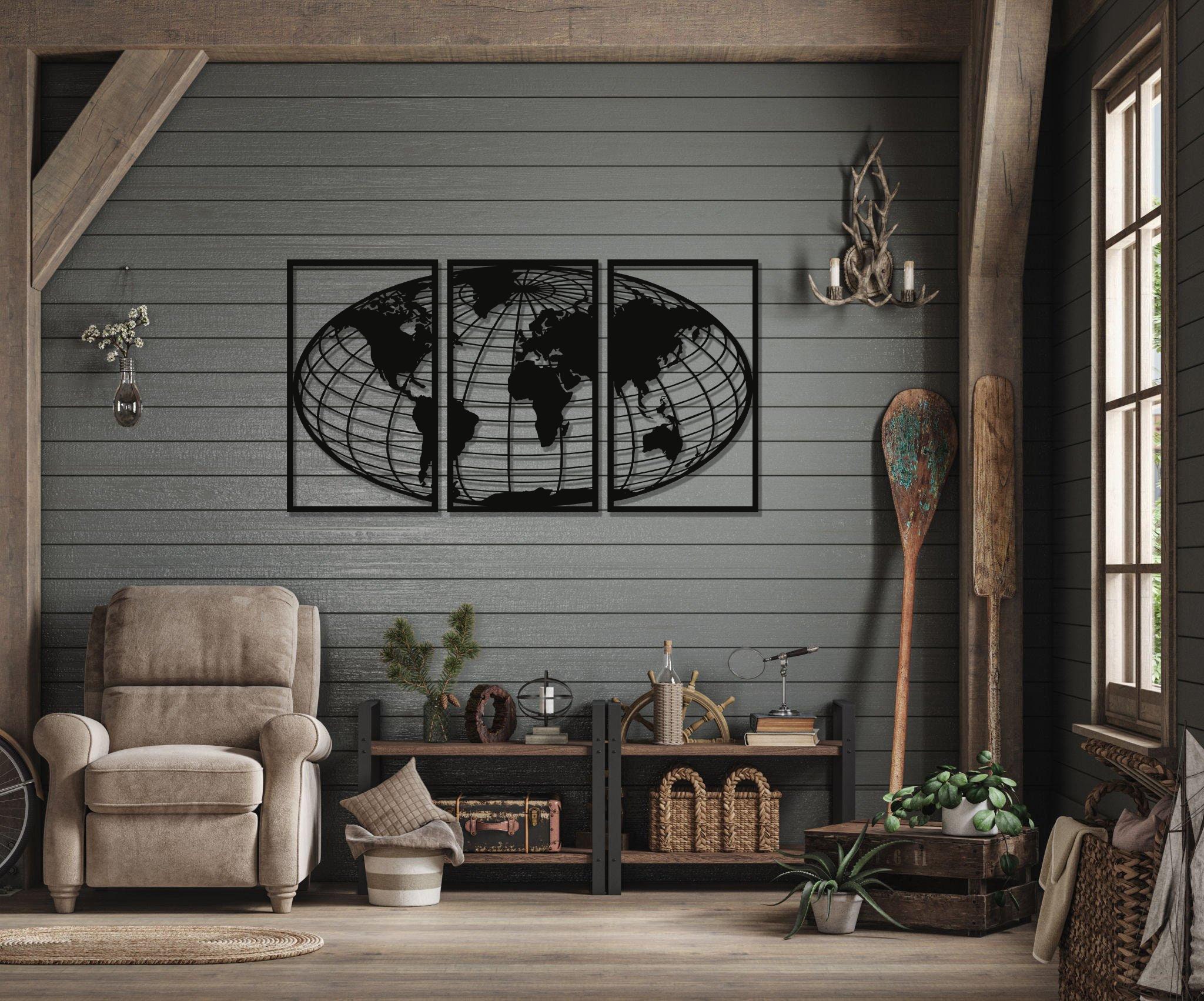 Metal World Map Globe Decor, World Map Wall Art, Metal Wall Art, Home ...