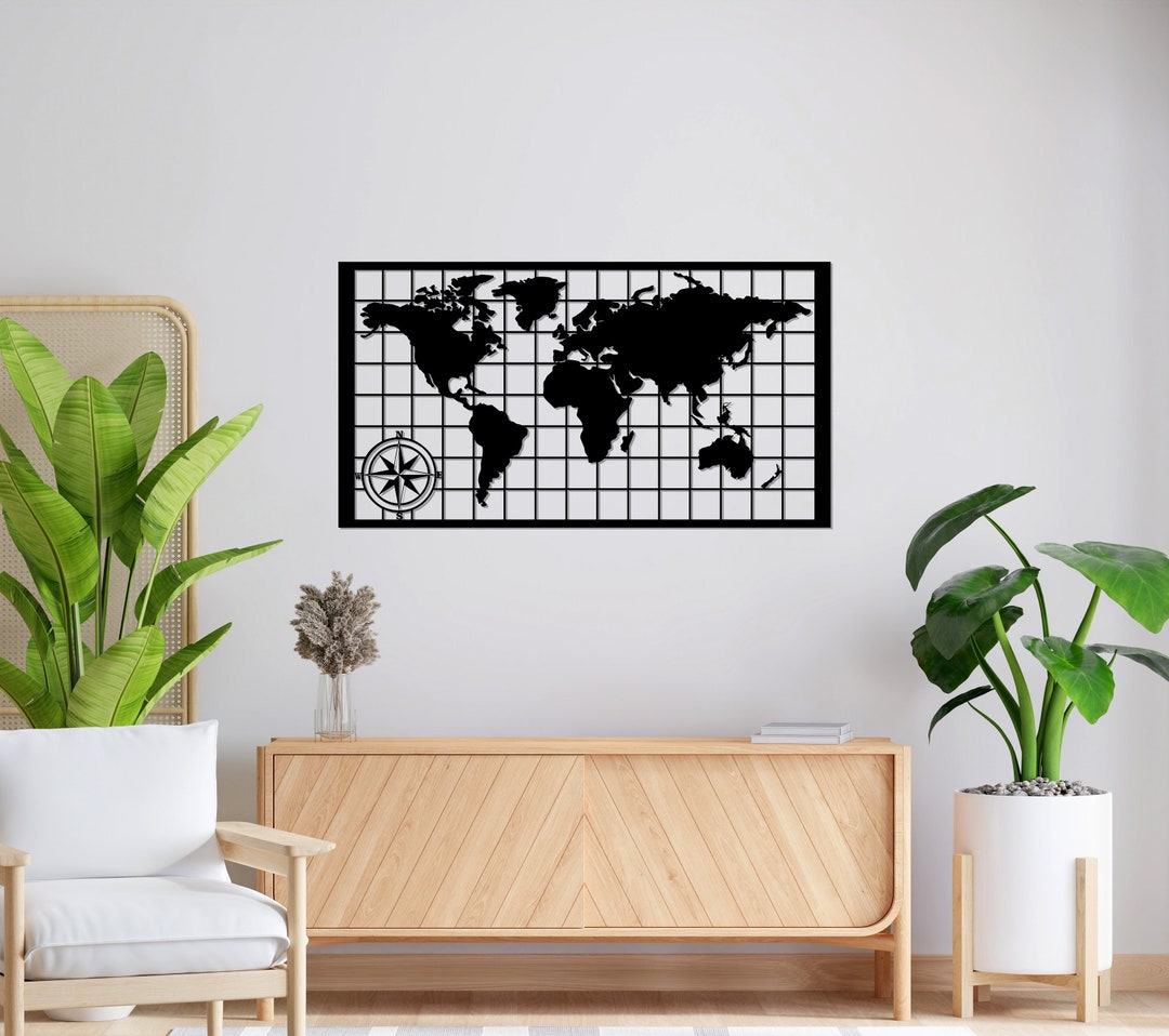 Metal Large World Map Decor, World Map Wall Art, Metal Wall Art, Home ...