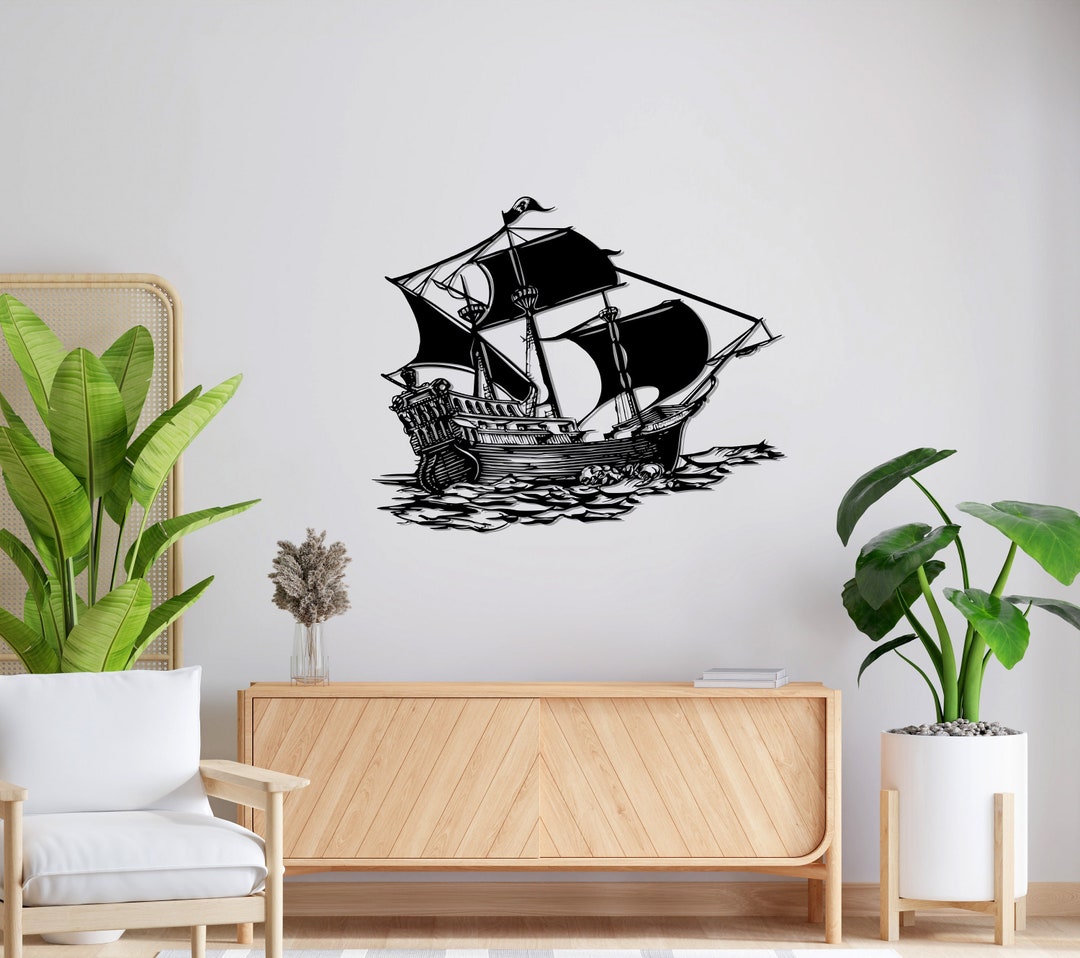 Metal Pirate Ship Wall Art, Metal Wall Art, Home Office Decoration ...