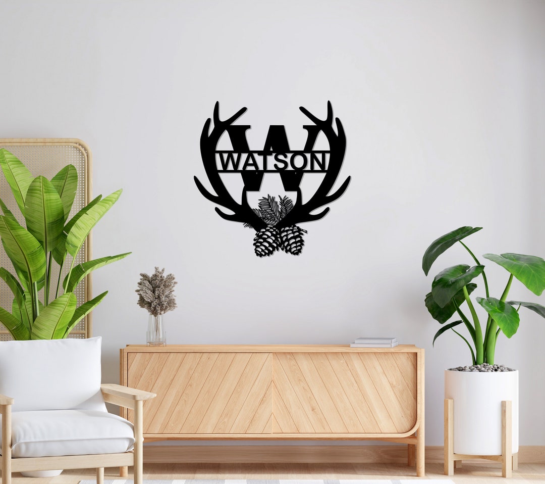 Metal Name With Horn Decor, Personalized Wall Art, Metal Wall Art, Home ...