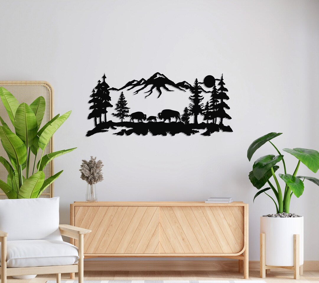 Metal Bison Decor, Metal Bison Family Wall Art, Metal Wall Art, Home ...