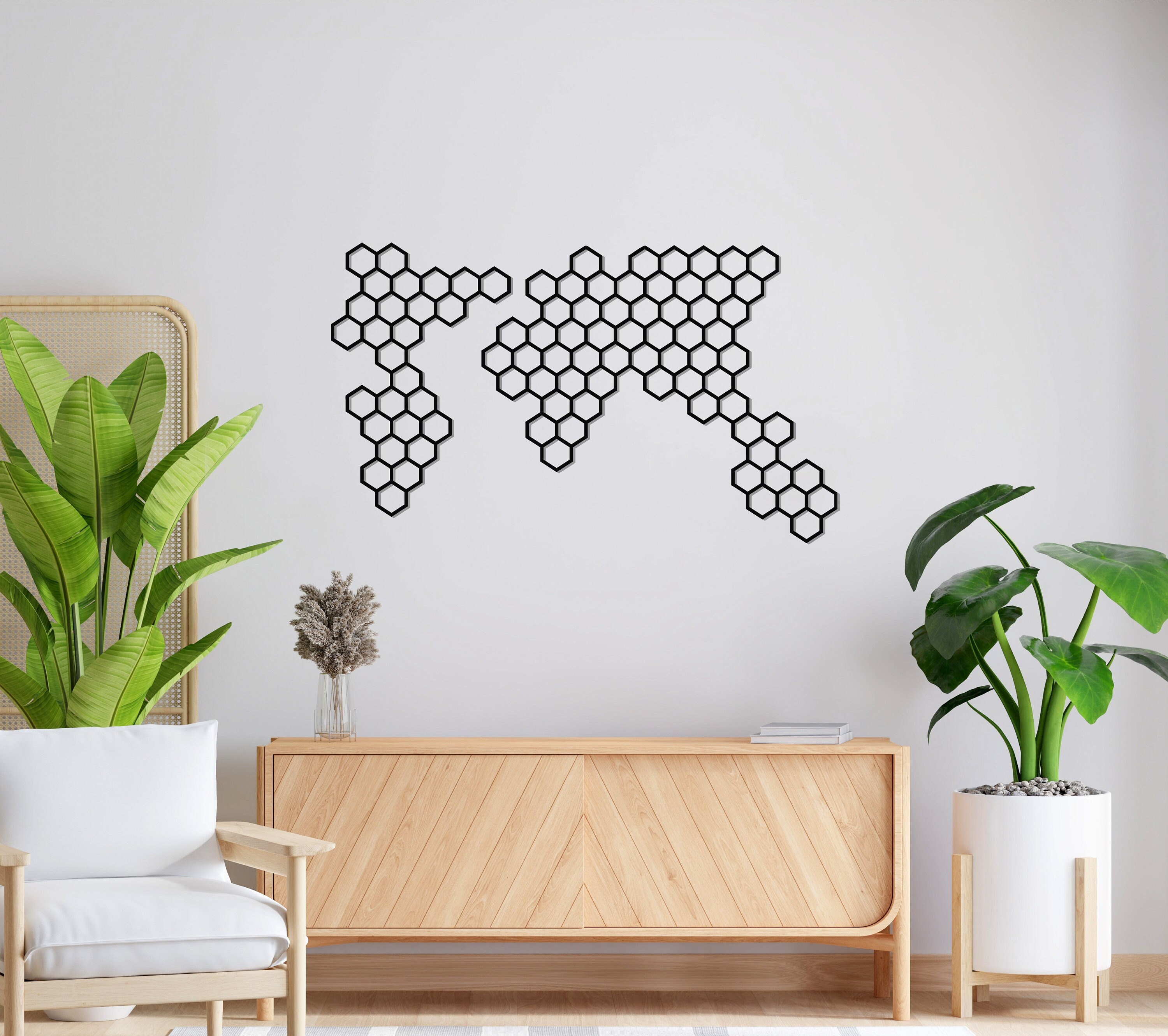 Metal Honeycomb World Map Wall Art Decor, Metal Wall Art, Home Office ...