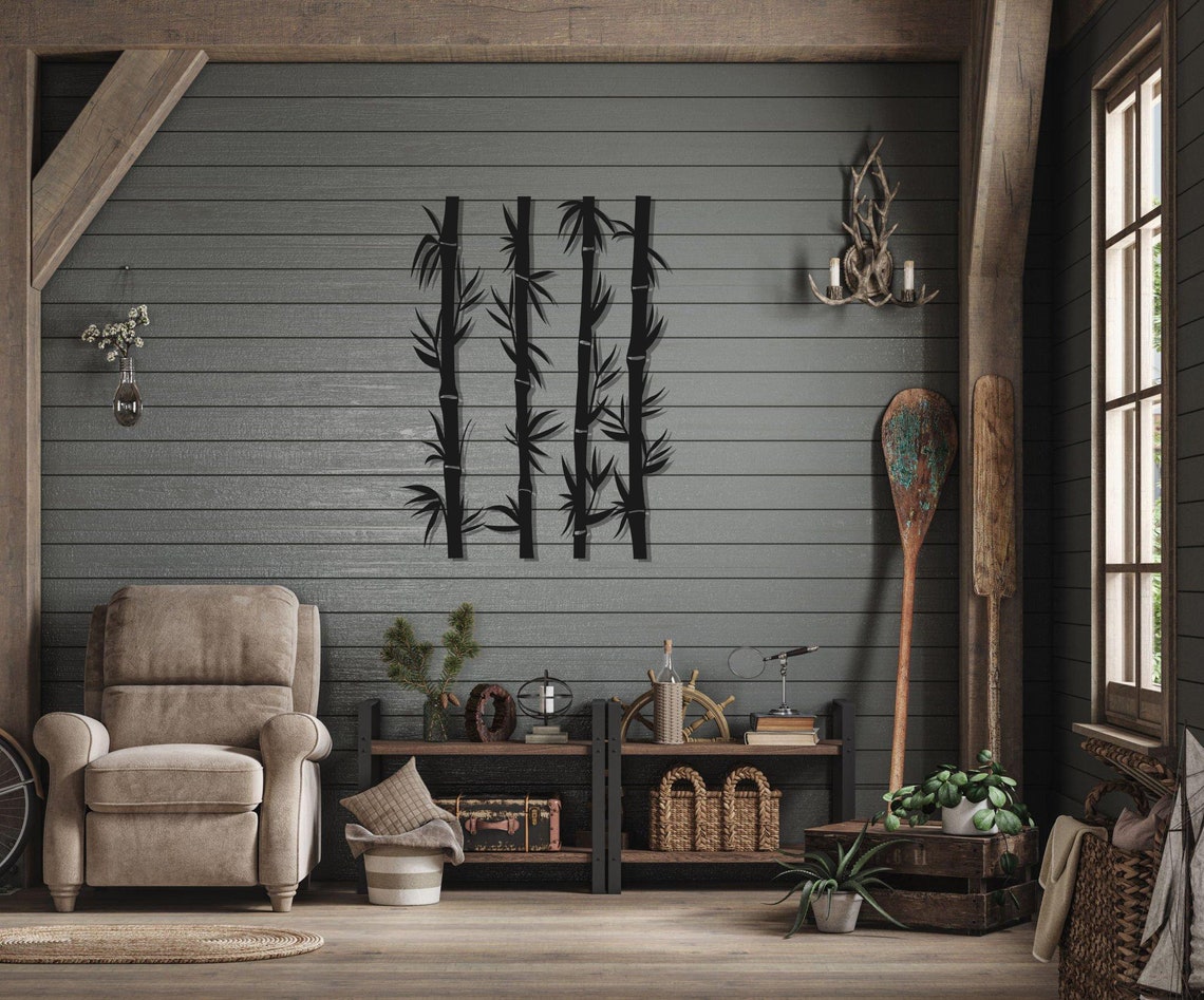 Metal Bamboo Wall Art, Metal Wall Art, Home Office Decoration, Bamboo ...