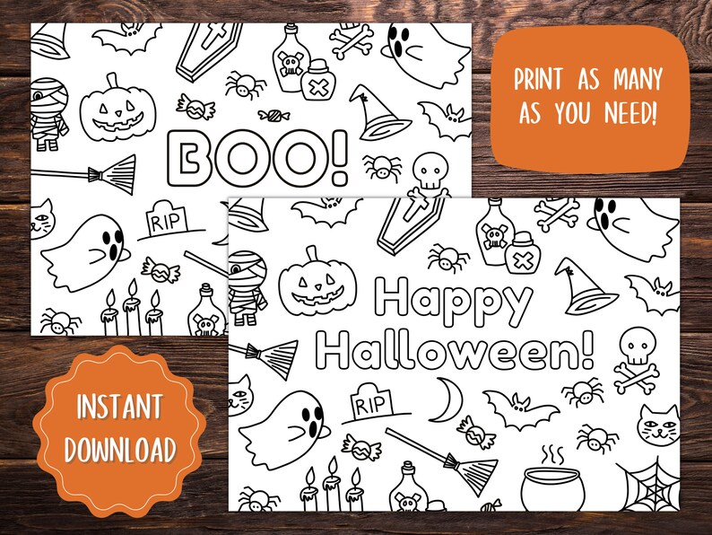 Printable 8.5x11 Coloring Placemat DIY Halloween Kids Place Setting ...