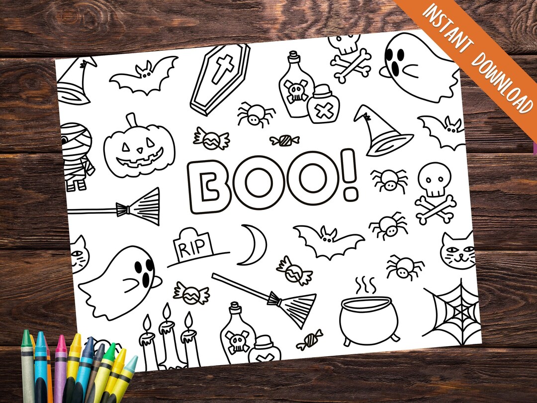 Printable 8.5x11 Coloring Placemat DIY Halloween Kids Place Setting ...