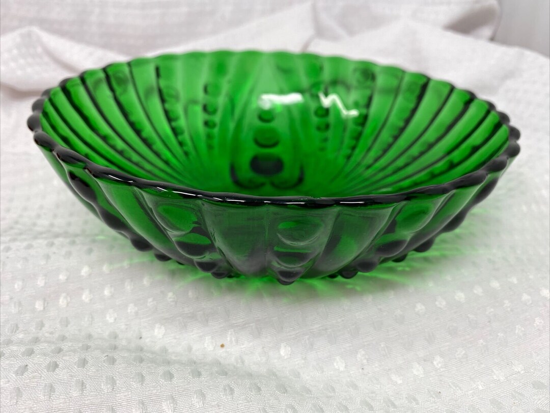 Anchor Hocking Emerald Green BURPLE Hobnail Footed Serving Bowl Candy ...
