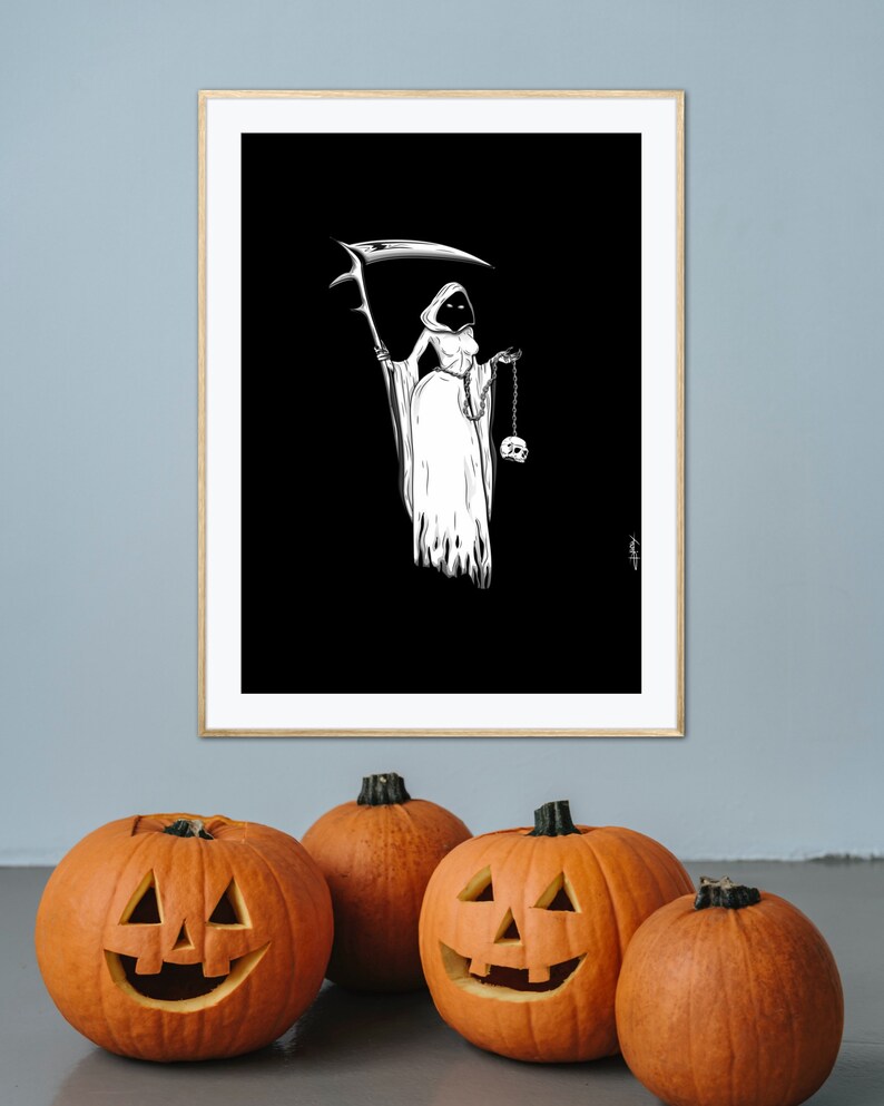 Grim Reaper Illustration Aesthetic Poster for Halloween - Etsy