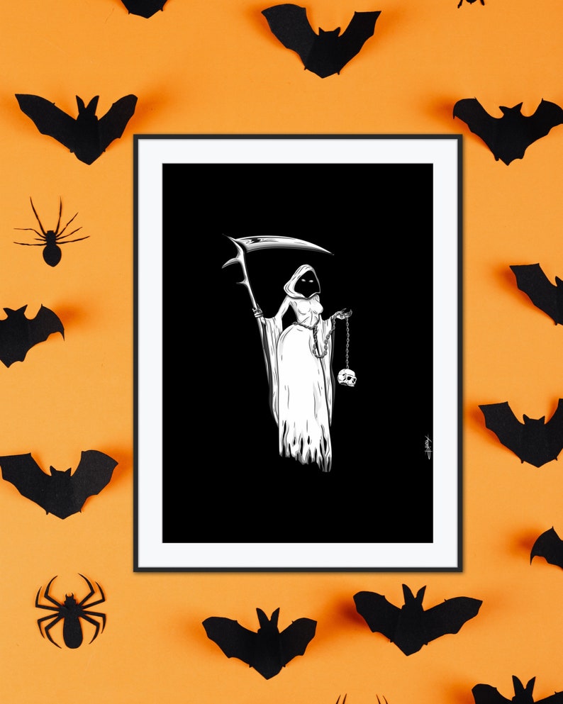 Grim Reaper Illustration Aesthetic Poster for Halloween - Etsy