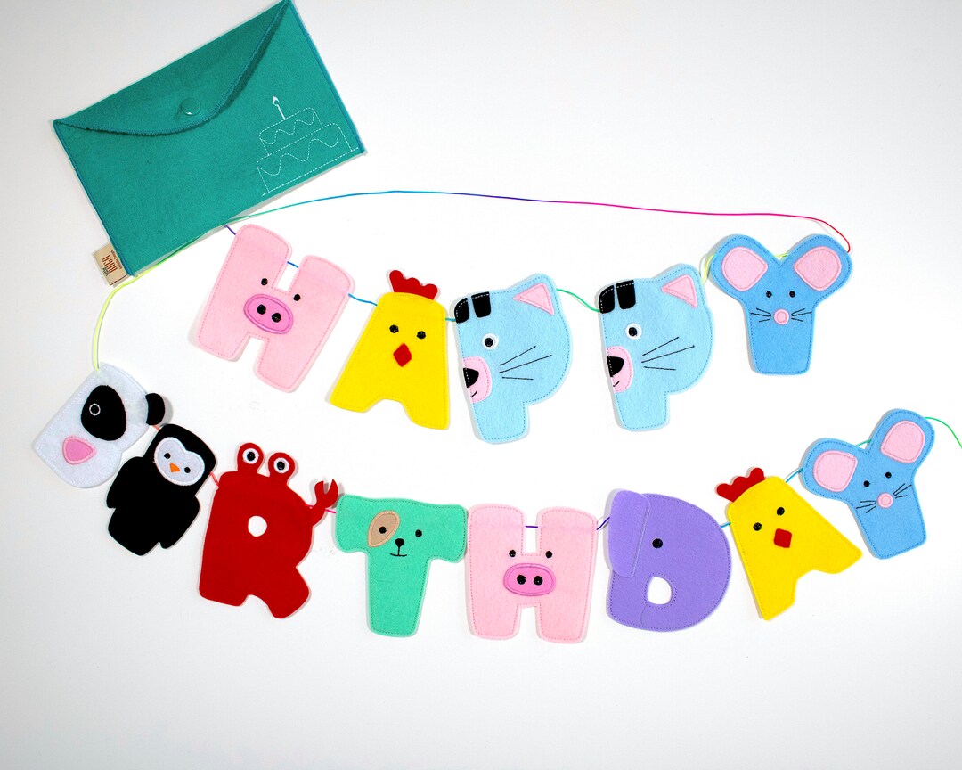 HAPPY BIRTHDAY Banner, Birthday Party Decoration for Kids, Animals Felt ...