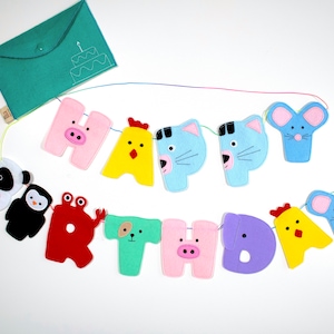 HAPPY BIRTHDAY Banner, Birthday Party Decoration for Kids, Animals Felt ...