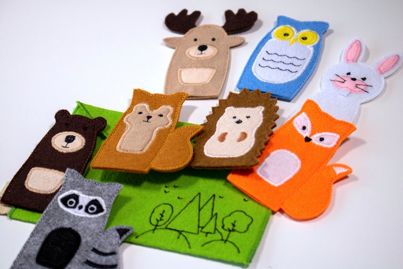 Felt Finger Puppet Set - FOREST ANIMALS, Gifts for Kids, Educational ...