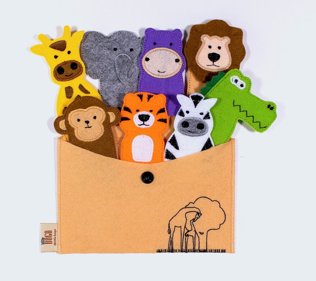 Felt Finger Puppet Set - SAFARI ANIMALS, Gifts for Kids, Educational ...
