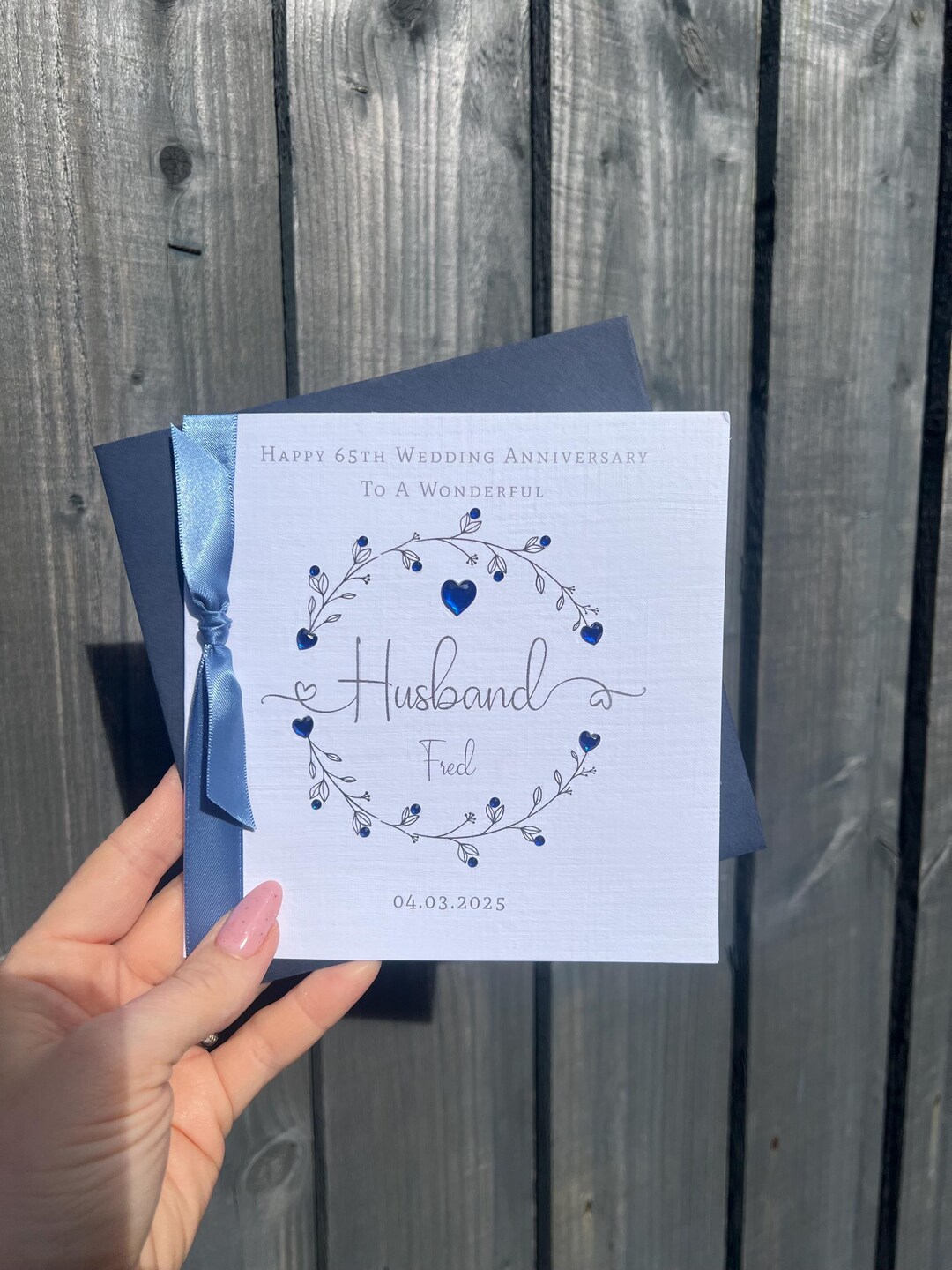 Personalised Handmade 65th Wedding Anniversary Card. Husband Wife Couple. Blue Sapphire Wedding ...