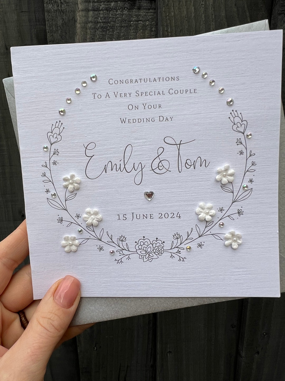 Personalised Handmade Wedding Day Card, Happy Couple, Flower Wreath ...