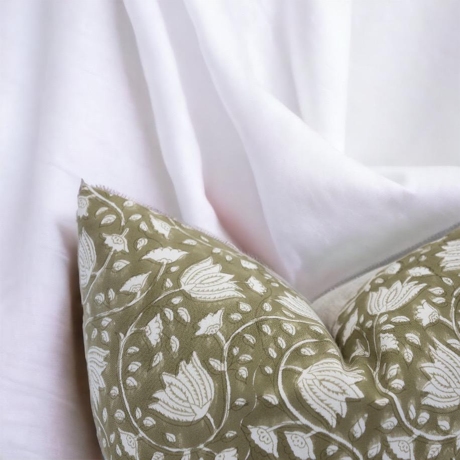 Olive Green|| Block Print Pillow Cover, / Soft Green /floral Pillow ...