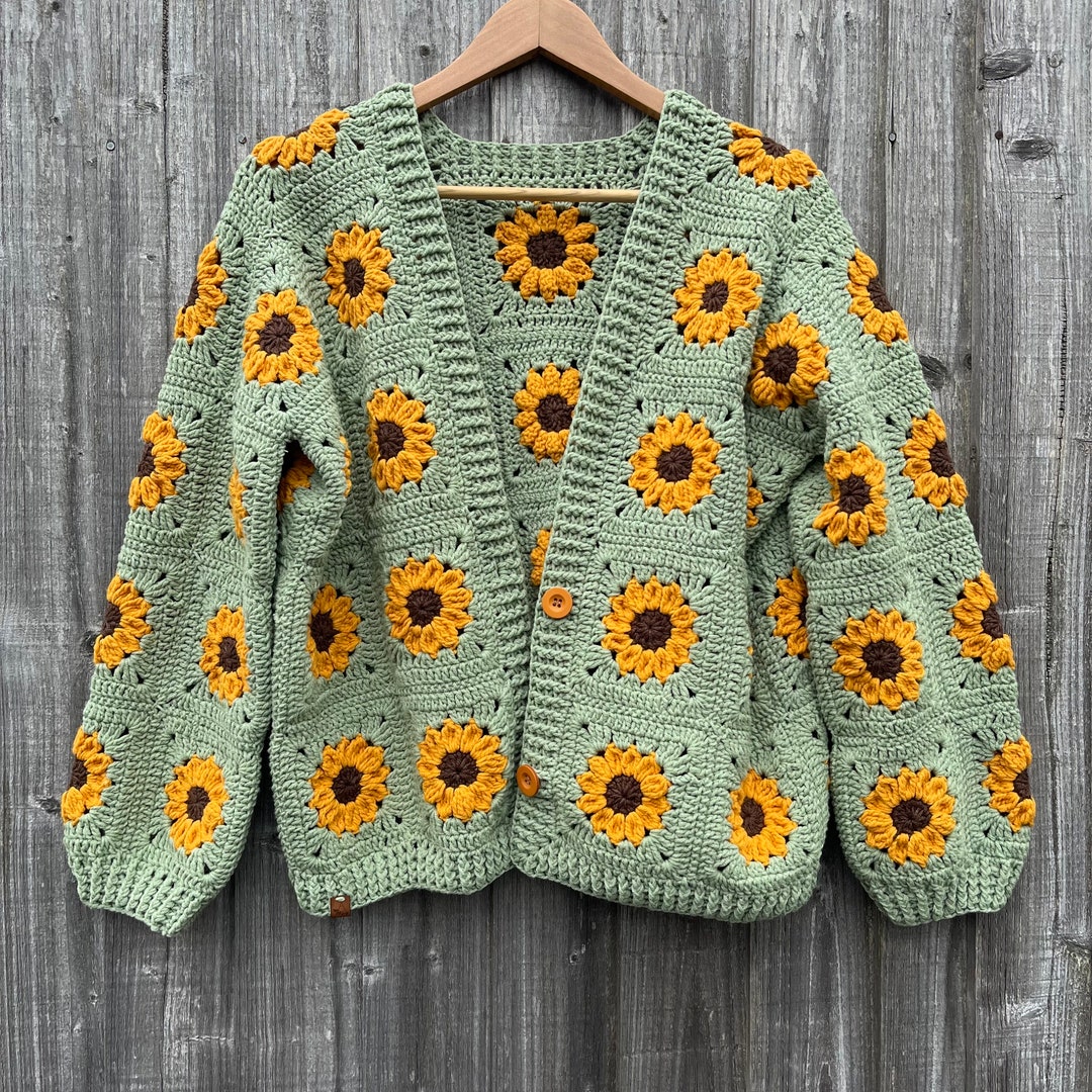 Sunflower Jacket, Ladies Crocheted Coat,granny Square Cardigan, Winter ...