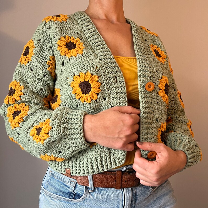 Sunflower Jacket Ladies Crocheted Coatgranny Square - Etsy